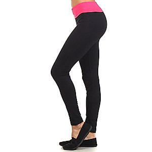 MOPAS Yoga Pants with Fold Over Solid Waistband Pink Size S