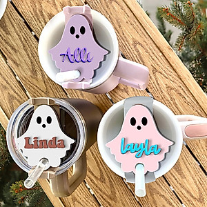 40/30 oz Personalized Ghost Tumbler Topper, Tumbler Cup Accessory, Boo Tumbler Name Tag, Halloween Tumbler, Name Plate