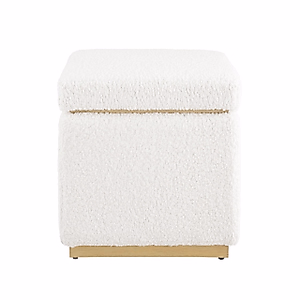 Linon Cream Lexington Sherpa Upholstered Square Storage Ottoman with Natural Wood Accent