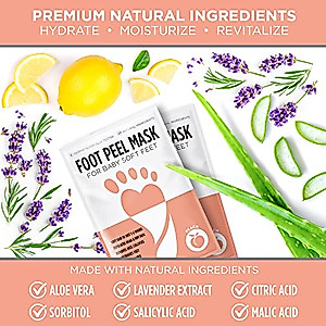 Hicream Foot Peel Mask- 2 Pairs of Regular Skin Exfoliating Foot mask For Cracked Heels, Dead Skin & Calluses , Removes & Repairs Rough Heels, Dry Toe Skin , Peach Scent