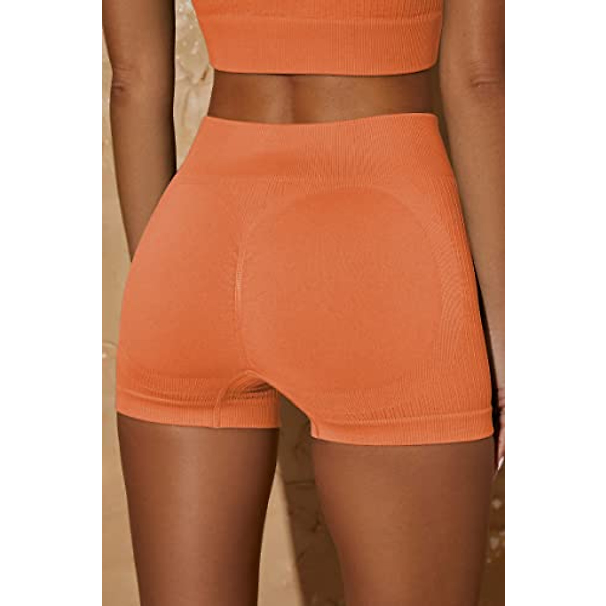 WANLISS Summer Plus Workout Sets for Women 2 Piece Seamless Ribbed Crop Tank High Waist Shorts Casual Yoga Outfits