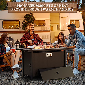 Walsunny 45 inch Outdoor Propane Fire Pit 50,000 BTU Gas Fire Pit Table with Lid, Lava Rock, Waterproof Cover, Rectangle Gas Firepit Table for Garden/Patio, CSA Certification