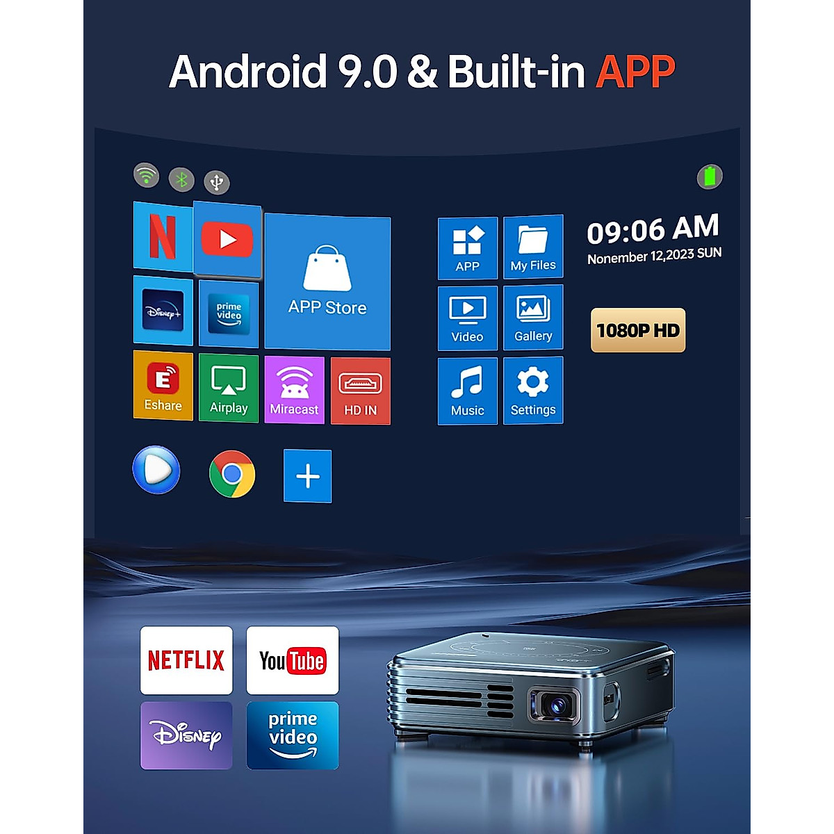 QIAOLET Mini Projector,DLP Portable Projector,HD 150 ANSI Lumens Projector with Wifi and Bluetooth,Movie Projector & Home Theater for Iphone,Android,TV Stick/Laptop/PS5