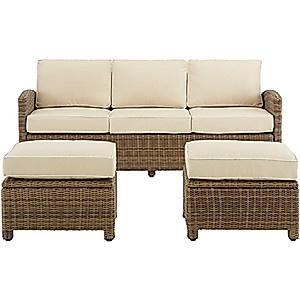 Crosley Furniture Bradenton 3-Piece Outdoor Sofa Patio Furniture Set, Wicker Conversation Sets for Porch, Brown with Sand Cushions