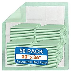MILDPLUS Disposable Bed Pads 30“X36” (50 Pcs) Extra Large Underpads for Incontinence Disposable Pads for Adult, Bedwetting Child or Pets (90g/Piece, 7g SAP)