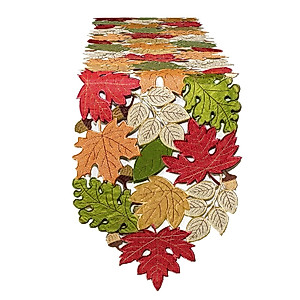 KEVA Fall Table Runner 72inches Long, Autumn Maple Leaves Table Runner 13x72 inch for Thanksgiving Kitchen and Table Decoration, Harvest Fall Farmhouse Rustic Embroidered Thanksgiving Table Runner