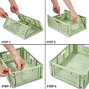 Phyllia 4 Pack Plastic Storage Baskets, Pantry Organizer Basket Bins with Handles, Foldable Storage Baskets for Organizing Shelves Closet Home Kitchen Bathroom Office (Green, 13.3"x10.2"x5.1")