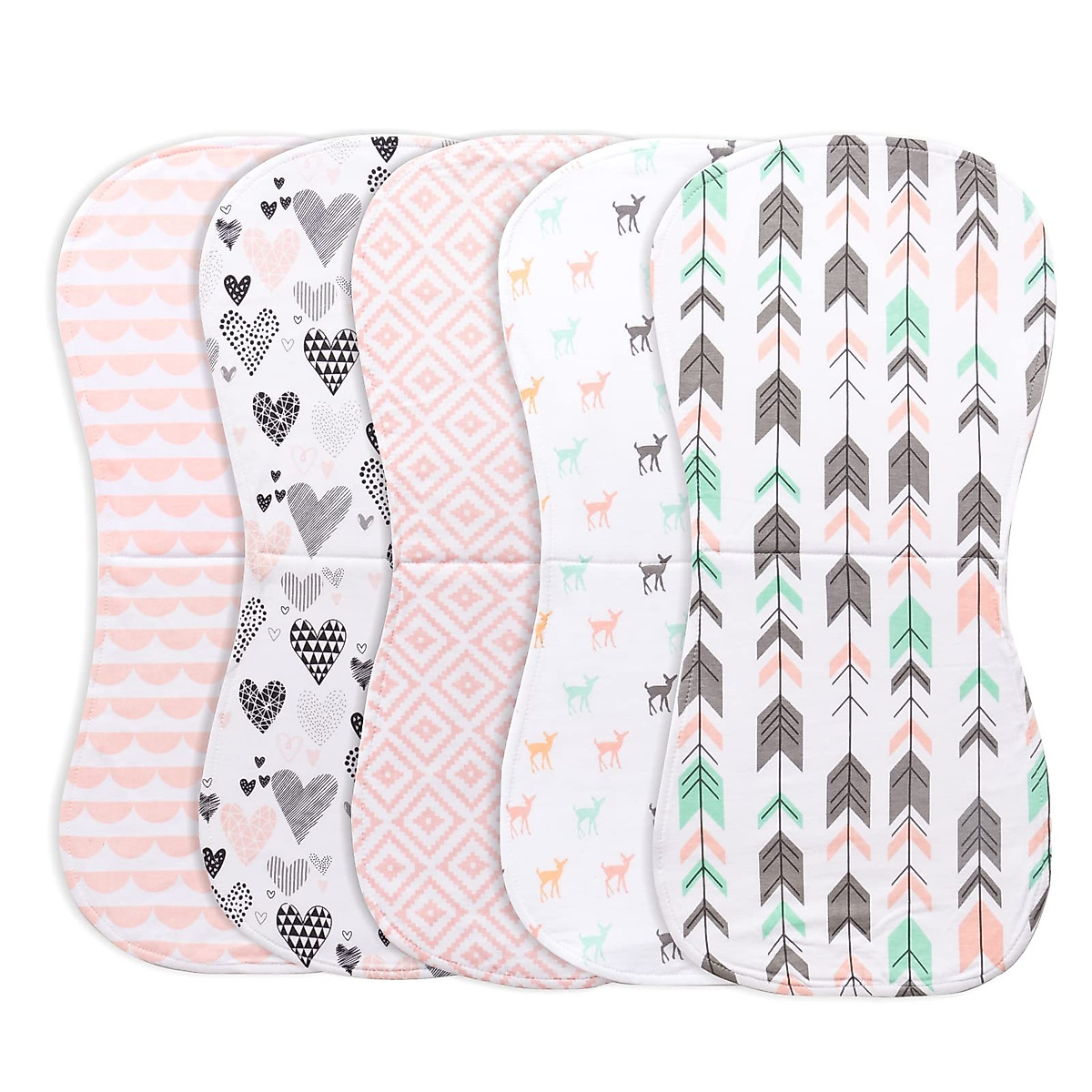 Little Tots Burp Cloths 100% Cotton Baby Burp Set, Absorbent & Soft Burping Cloth Newborn Towel for Newborns & Babies Boys & Girls Unisex 5 Pack (Full of Love)