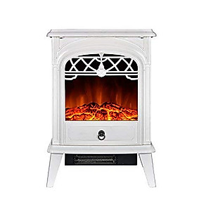 GMHome Free Standing Electric Fireplace Cute Electric Heater Log Fuel Effect Realistic Flame Space Heater, 1500W - White