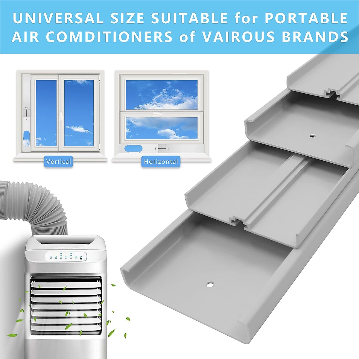 Portable Air Conditioner Window Vent Kit with 5.1” Exhaust Hose 6 Piece Window Seal for Portable Air Conditioner A/C Unit Universal for Sliding Horizontal or Vertical Windows