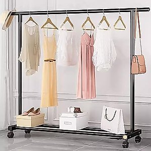 UEIDIHI Clothing Clothes Rack, Rolling Garment Organizer with Wheels and Bottom Rod, Portable Clothes Organizer Rod for Display & Hanging Clothes,Black,59in