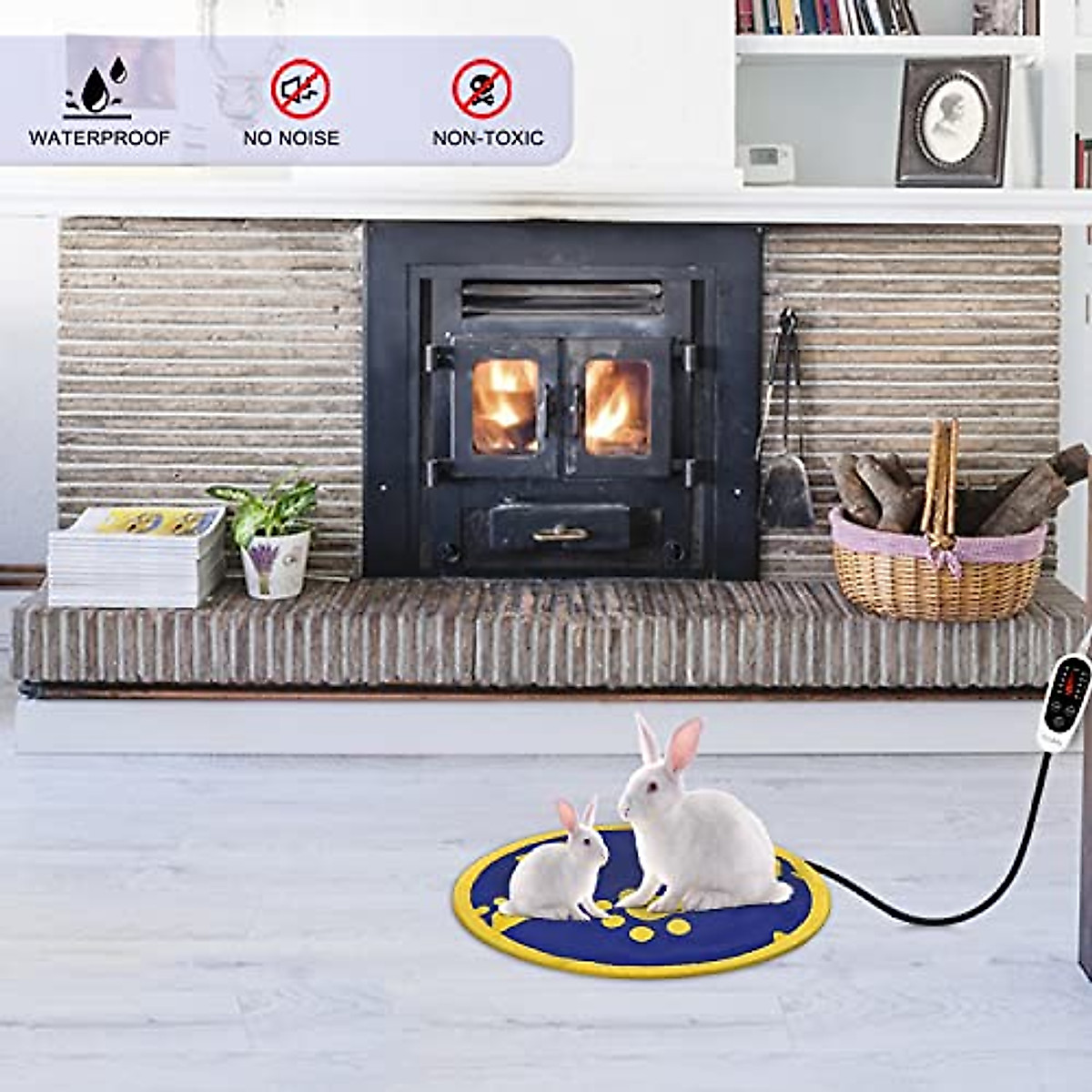 PUPPY LOVE Pet Heating Pad, Waterproof Dog Heating Pad Mat for Cat with 5 Level Timer and Temperature, Pet Heated Warming Pad with Durable Anti-Bite Tube Indoor for Dog Cat (12" Round)