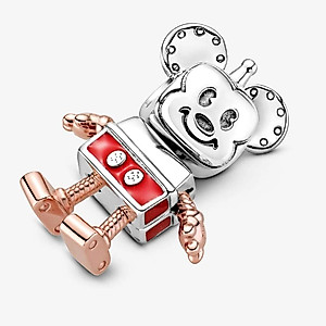 Pandora Disney Mickey robot sterling silver Rose charm with red enamel