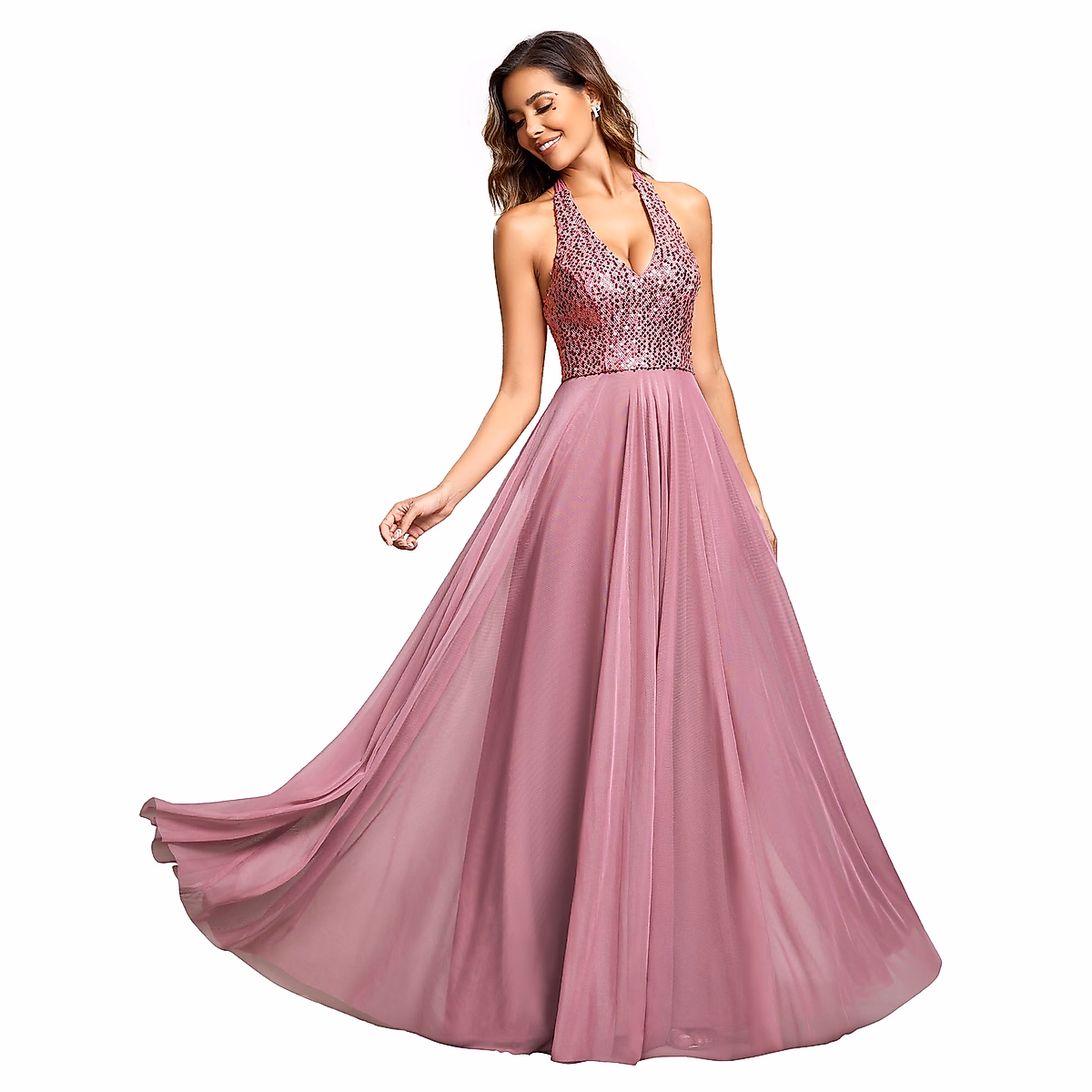 Ever-Pretty Women's Bright A Line Backless Ruched Sleeveless Long Wedding Guest Dress Orchid US10