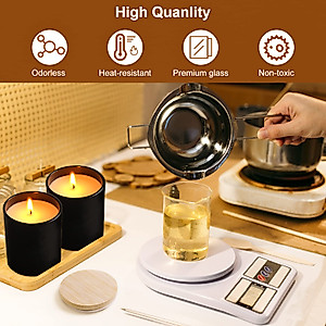 CONNOO 12 Pack 10 OZ Matte Black Glass Candle Jars for Making Candles with Airtight Bamboo Lids Nice Sticky Warning Labels for Candle Making Empty Container Bulk - Dishwasher Safe