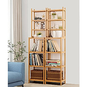 SOMY 7-Tier Bamboo Bathroom Shelf, Free Standing Storage Organizer Rack, Multifunctional Wood Corner Shelf Standing Rack Units for Living Room, Bathroom, Kitchen, Natural, 14L*11W*63H in