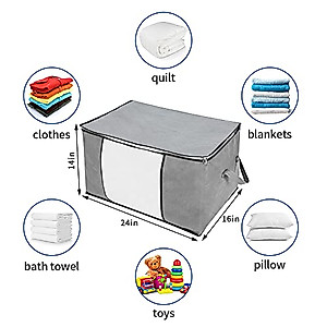 JERIA 6-Pack Extra Large Capacity Storage Bins with Clear Window, Closet Organizer and Clothes Storage Bags, Reinforced Handle and Sturdy Zipper (Grey)