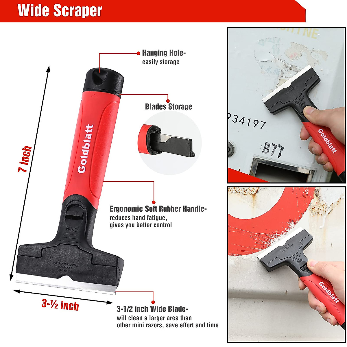 Goldblatt 9-in-1 Drywall Paint Scraper, Stainless Steel Putty Knife Scraper & Goldblatt 2 Piece Razor Blade Scraper Set with 20-piece Blades