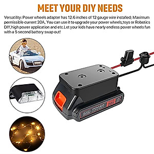 Power Wheel Adapter with Fuse&Switch,Secure Battery Adapter for Black+Decker 20V MAX Lithium Battery,with 12 Gauge Wire,Good Power Convertor for DIY Ride On Truck,Robotics,RC Toys and Work Lights