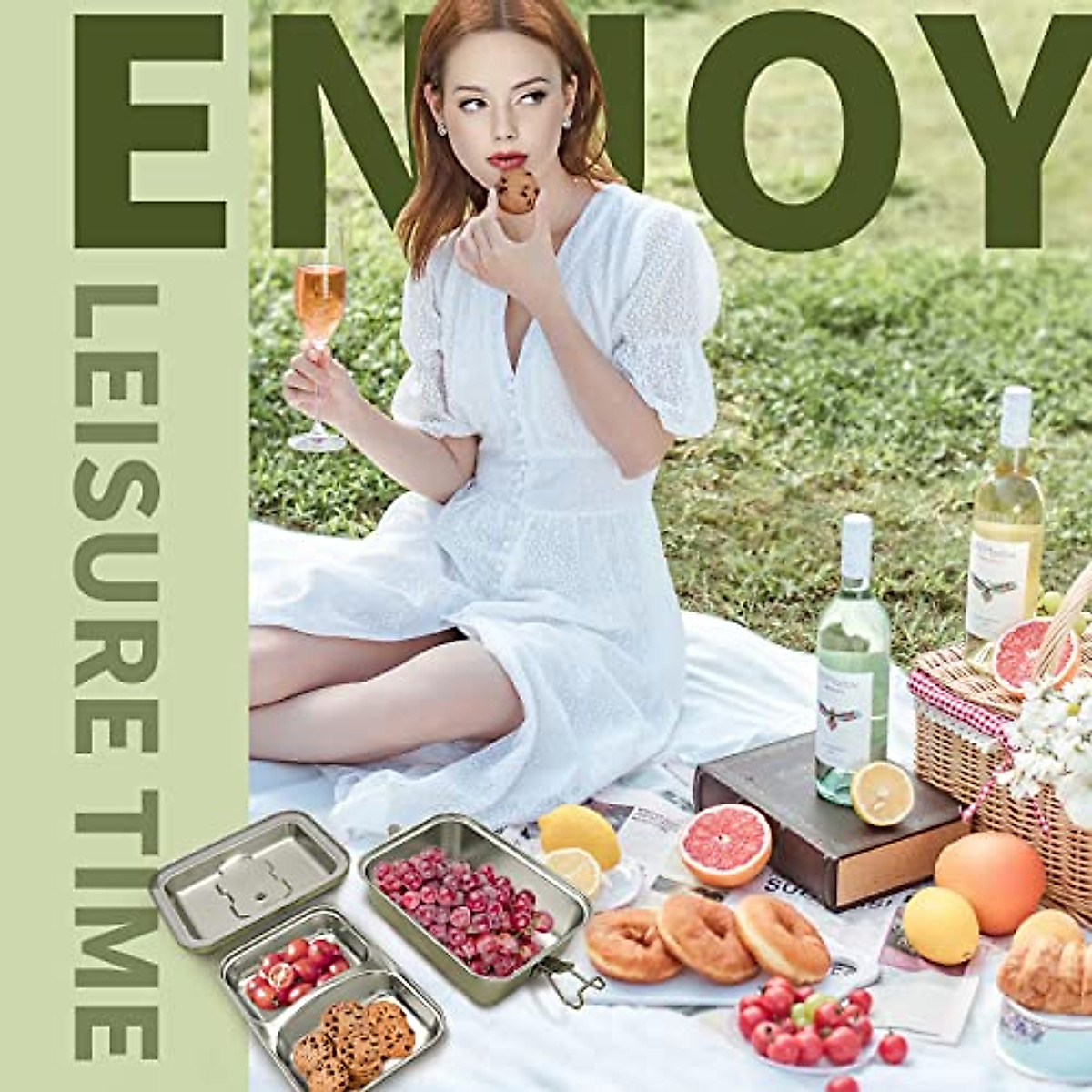 Double Layer Stainless Steel Bento Lunch Box - 1800ML Leak Proof Container with Safety Latch, Chopsticks and Spoon Included. Perfect for Adults and Easy to Clean! Dishwasher Safe Metal Bento Box.