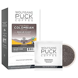 Wolfgang Puck Coffee, Colombian Organic Fair Trade, 9.5 Gram Soft Pod, 18 Count (Pack of 6)