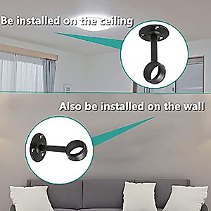 AYSUM 10 Pack 1 Inch Curtain Rod Ceiling-Mount Bracket Curtain Rod Brackets, Shower Curtain Closet Rod Holders for 1 Inch Rod, Wardrobe Pole Flange Socket with Matching Screws, Black