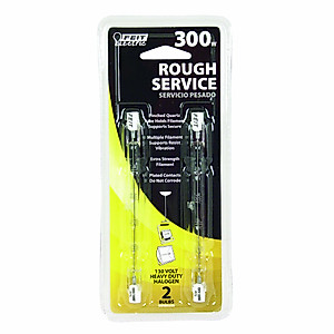 Feit Electric 300 Watt Warm White T3 Dimmable Rough Service Halogen Light Bulb 2 Pack (BPQ300T3/CL/RS/2/CAN)