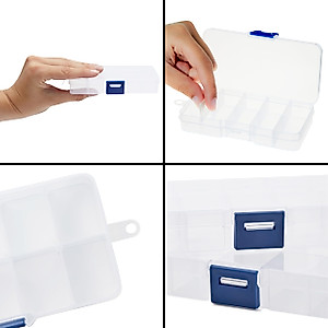 12 Pack Mini Clear Storage Containers with 10 Grid Dividers, Small Plastic Tackle Boxes for Beads, Buttons, DIY Jewelry (2.5 x 5 In)