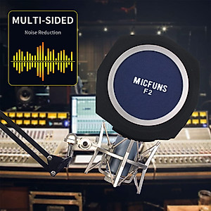 micfuns Studio Microphone windscreen F3 Microphone Wind Shield Pop Filter for 1.77 inch-2.36 inch Vocal Isolation Booth Portable Studio Equipment, soundproof Cover（Blue）