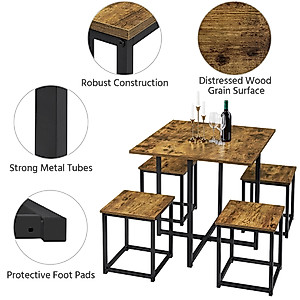 Yaheetech 5 Piece Dining Table & Chair Set - Compact Wood Table Sets Home Furniture for Kitchen Dining Room Small Space -Rustic Brown