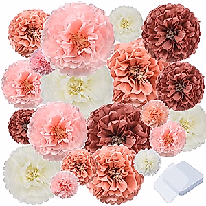 Tissue Paper Flowers with Gel Pad Multi Color Paper Flowers Dusty Rose Paper Pom Poms Chrysanth Flowers DIY Flower Party Decorations Paper Flower Ball (Classic Color, 40 Pcs)
