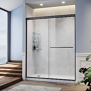 SUNNY SHOWER Glass Door Semi Frameless Sliding Glass Shower Door, 1/4" Clear Glass Doors for Bathroom, Black Finish 58.5-60 in.W x 72 in.H
