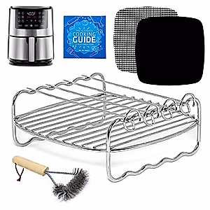 Air Fryer Skewer Rack Grate Compatible with Cosori, Chefman, Philips and more, Double Rack Kabob Airfryer Accessories for Bella, Dash, Nuwave® Brio, Multi-Purpose Stainless Steel