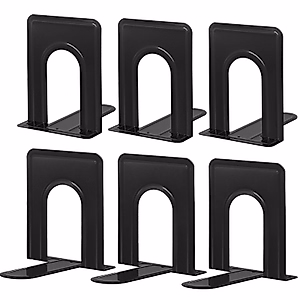 HappyHapi Bookends, Book Ends, Metal Bookend for Shelves, Non-Skid Book End to Hold Books, Black Book Stopper for Shelves, Book Holder for Office Home Kitchen, 5.7X 4.9 X 6.5 in, 3 Pair(6 Pcs, Large)