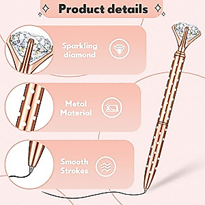 48 Pcs Big Diamond Pens Bulk for Bridal Shower Wedding Gift Crystal Metal Bling Ballpoint Pens with Black Ink for Women Bridesmaid Coworkers Office School Supplies (rose gold, silver, white )(rose gold, silver, white)