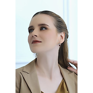 Ruby Earrings for Women Sterling Silver 7x5mm Teardrop Synthetic Rubys and CZ Dainty Leverback Red Drop Earring for Bridesmaids