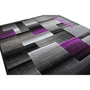 Masada Rugs, Modern Contemporary Area Rug, Purple Grey Black (5 Feet X 7 Feet)