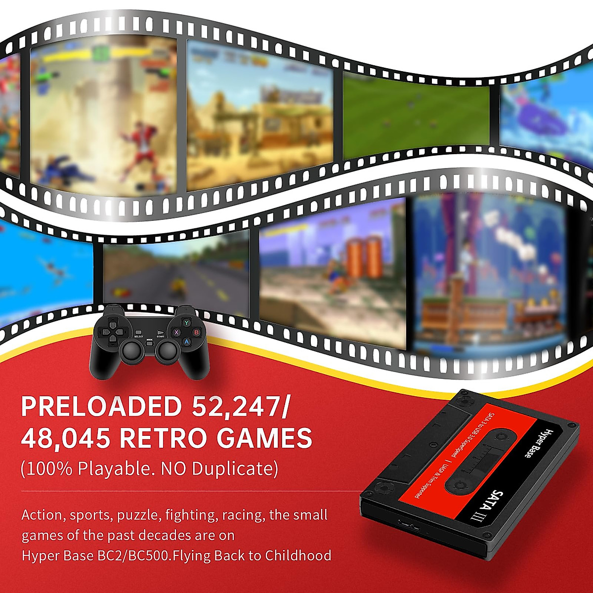 Retro Game Console Made by 2T External Hard Drive, Emulator Console Built-in 52,247 Games, Batocera Game System 84 Emulators Compatible with PS2/WiiU/MAME/X Box/SS, Plug and Play in Windows