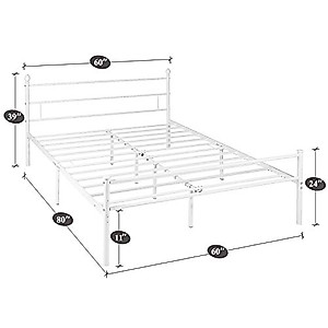 VECELO Metal Bed Frame Platform Mattress Foundation/Box Spring Replacement with Headboard & Footboard, Queen, White