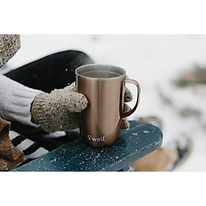 S'well Mug with Handle, Pyrite, 350ml. Vacuum Insulated Stainless Steel Travel Mug with Handle, On-The-Go Travel Cup with Slide-Open Lid - Dishwasher Safe