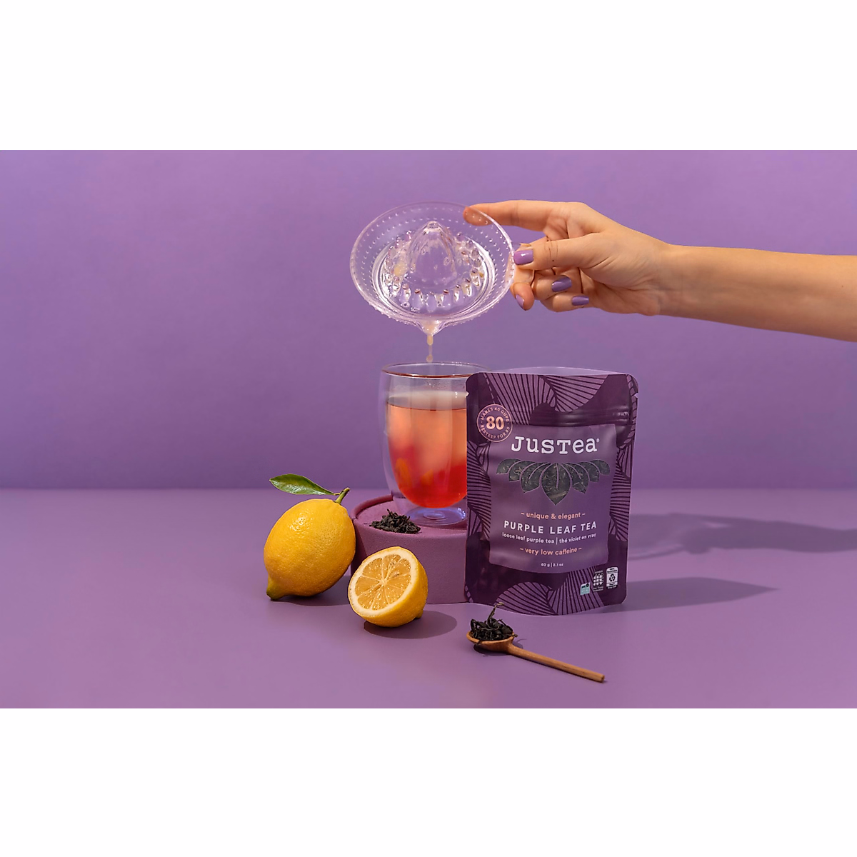 JusTea PURPLE LEAF TEA | Loose Leaf Purple Tea | Recyclable Refill Pouch | 40+ Cups (2.1oz) | Low Caffeine | Award-Winning | Fair Trade | Non-GMO