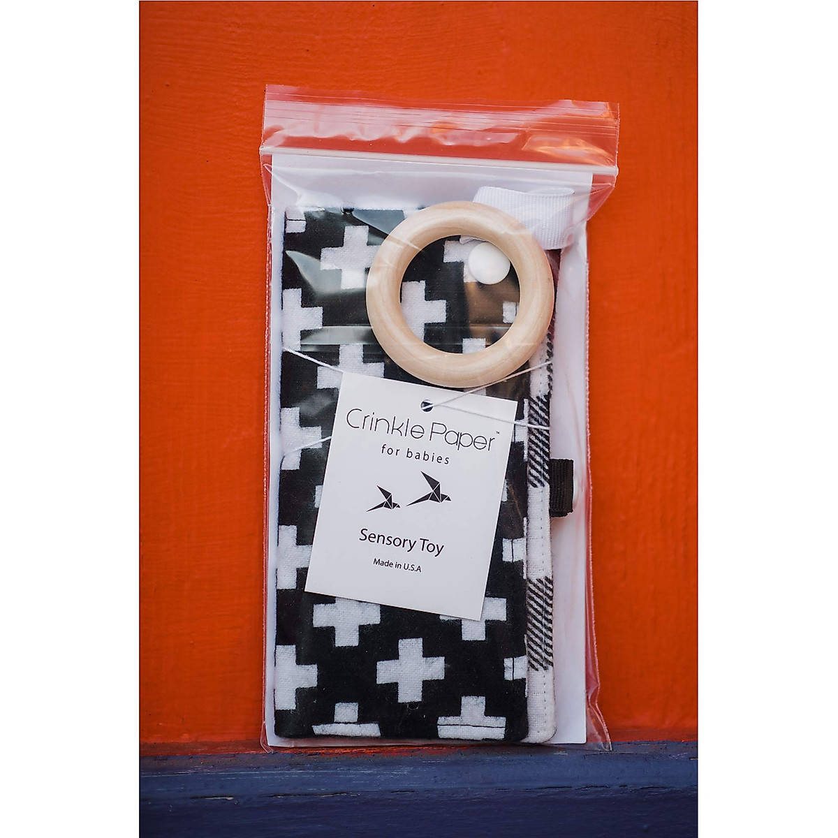 Crinkle Paper for Babies | Eco-Friendly Cotton Sensory & Soother Teether Toy | BPA Free, Organic Beeswax Sealed Wood9