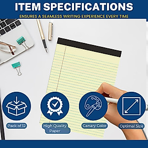 1InTheOffice Yellow Notepads 8.5 x 11, Wide Ruled Writing Pads, Yellow 50 Sheets per Notepads, 12/Pack