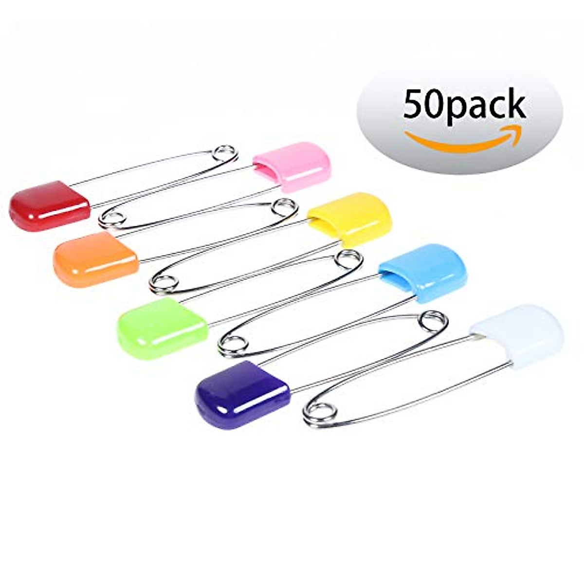 AnMiao Star 2 Inch Long 50 Pcs Plastic Head Safety Pin Safety Locking Baby Cloth Diaper Nappy Pins (8 Colors)