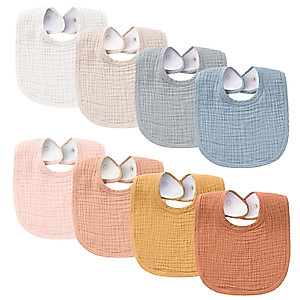 Konssy Muslin Baby Bibs 8 Pack Baby Bandana Drool Bibs Cotton for Unisex Boys Girls, 8 Solid Colors Set for Teething Drooling