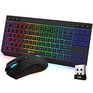KLIM Duo - New 2023 Wireless Gaming Keyboard and Mouse Combo - Compact Durable Ergonomic - Silent Backlit TKL Keyboard - RGB Gaming Mouse Wireless - Long-Lasting Built-in Battery