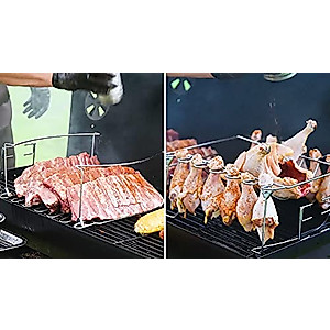3-in-1 Rib Rack for Smoking & Chicken Leg Rack for Grill - Holds 6 Large Ribs, 12 Chicken Leg Wing, 1 Whole Chicken - Premium Foldable Space-Saving Chicken Drumstick Rib Racks for Grilling & Smoking