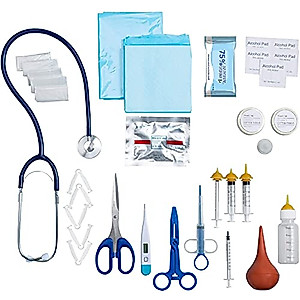 REDDOUDOU Puppy Kitten Whelping Kit, Whelping Kit with Feeding Nipple Bottle Stethoscope Scissors Cord Clamps Aspirator etc Full kit