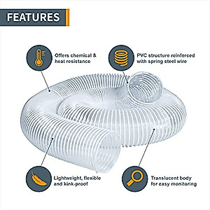 POWERTEC 70143 4" x 20' PVC Dust Collection Hose for Dust Collector for Woodworking and Shop Vacuum, 4 Inch Dust Collector Hose for Dust Collection Fittings, Clear