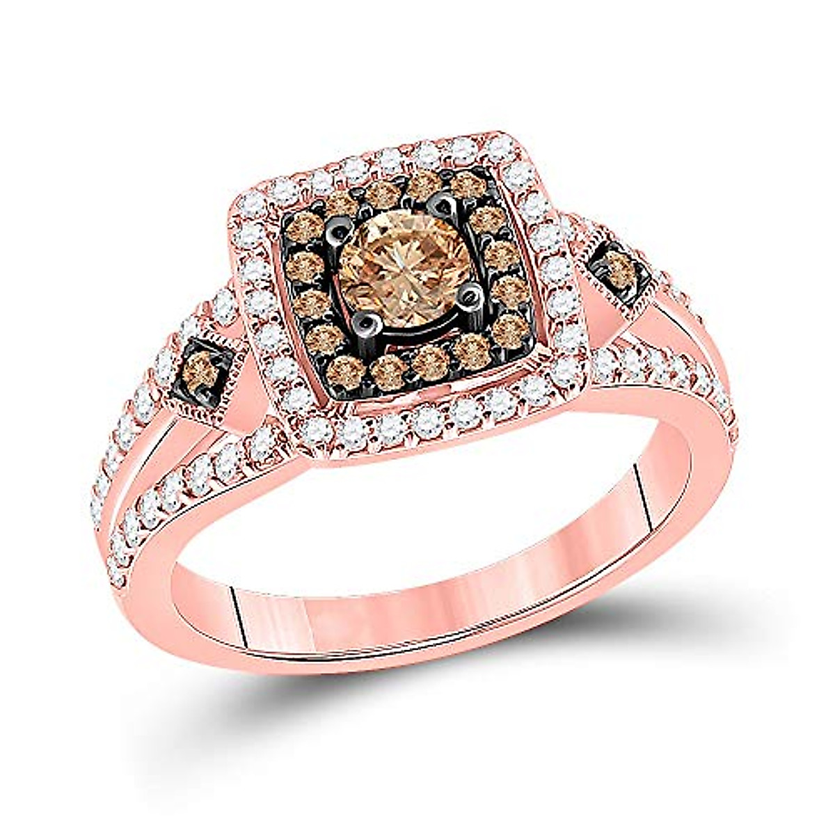 14kt Rose Gold Round Brown Diamond Solitaire Bridal Wedding Engagement Ring 1 Cttw